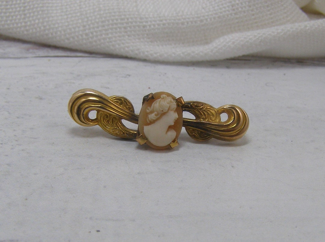 Vintage AMCO Gold Filled Victorian Revival Cameo Bar Brooch Collar Pin ...