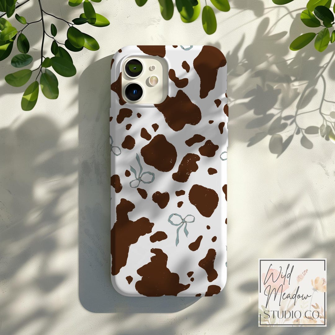 Cow Print With Blue Bows iPhone Case, Cow Print iPhone Case, Cow Print ...
