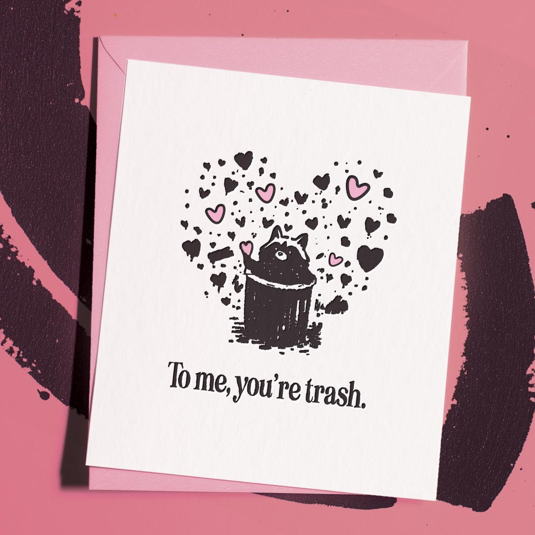 Snarky Raccoon Valentine's Day Card: "to Me You're Trash" Pun - Etsy