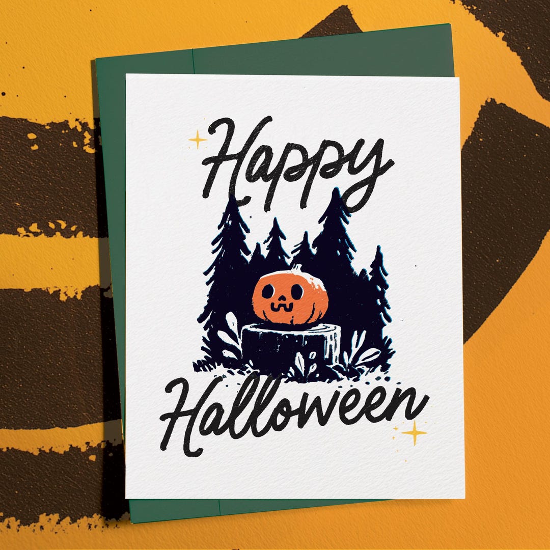 Whimsical Jack-o-lantern Halloween Card: Kawaii Pumpkin Greeting - Etsy