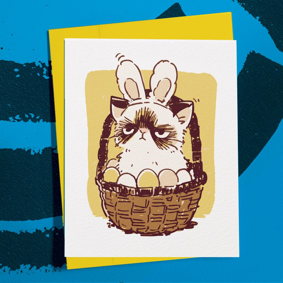 Grumpy Cat Easter Card: Funny Bunny, Handmade Greeting - Etsy