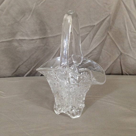 Vintage Clear Glass Basket W/handle - Etsy