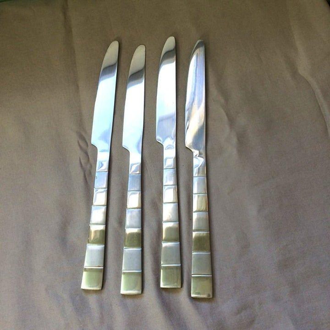 Hampton Silversmiths Flatware 4 Dinner Knives Frosted Checkered ...