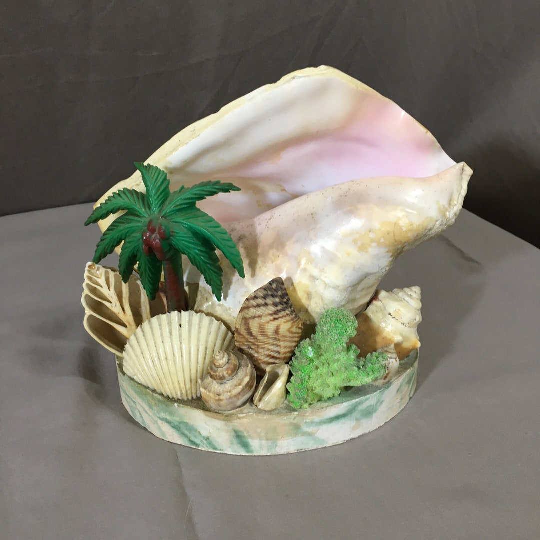 Vintage Kitschy Large Shell Sculpture Plastic Palm Tree Beach - Etsy