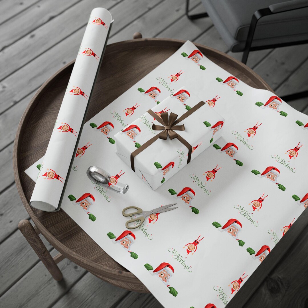 Merry Christmas Santa and Elf Wrapping Paper | Holiday Gift Wrap Roll ...
