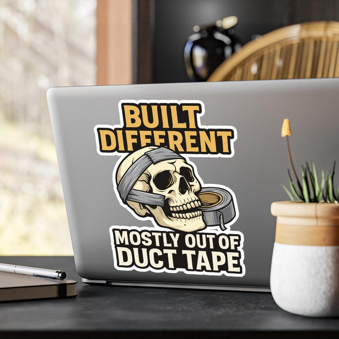Funny Built Different Sticker Vinyl Decal Duct Tape Skull DIY Handyman ...