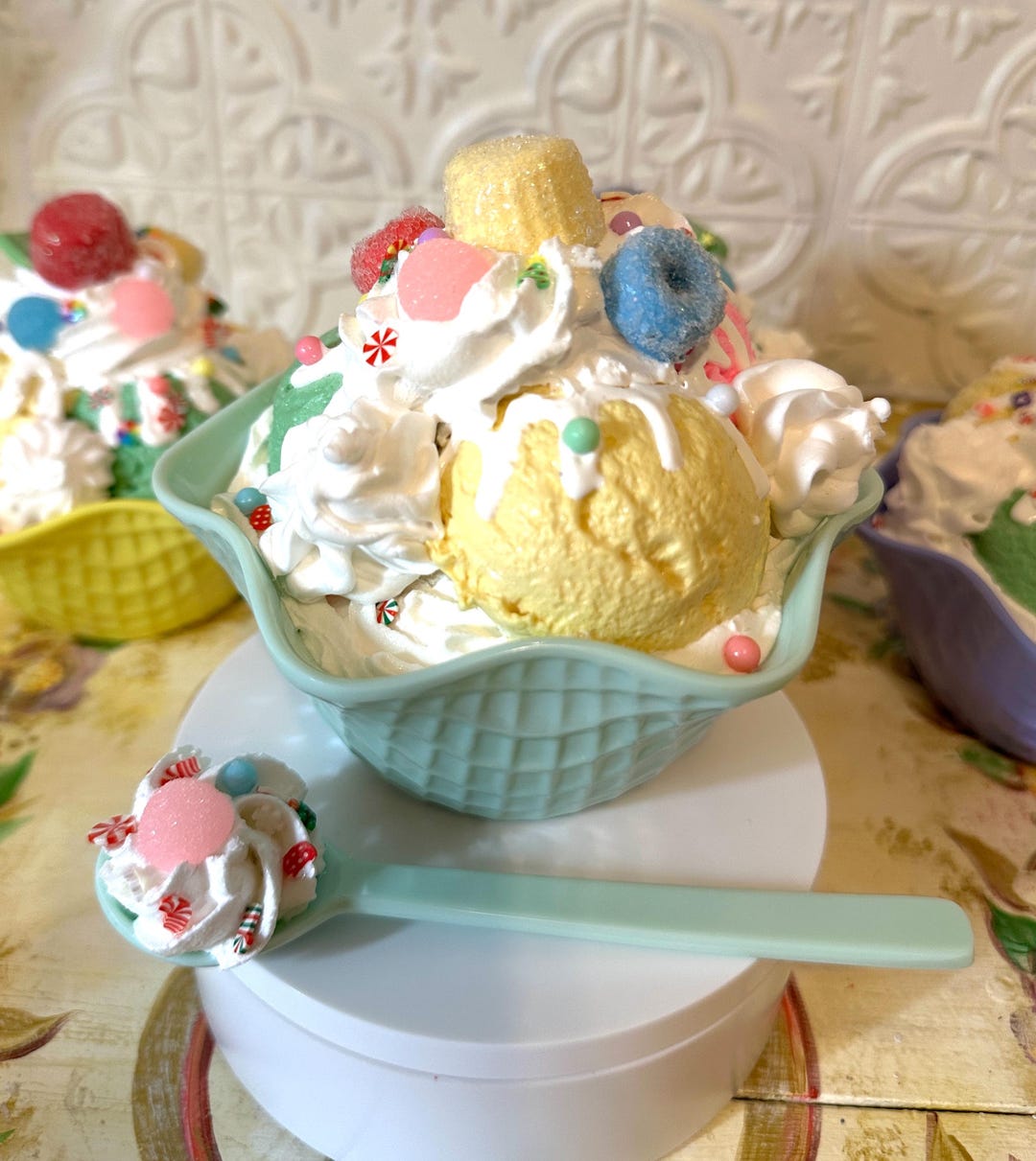 Candy Land Faux Ice Cream Sunday Mint Green Bowl and Spoon - Etsy
