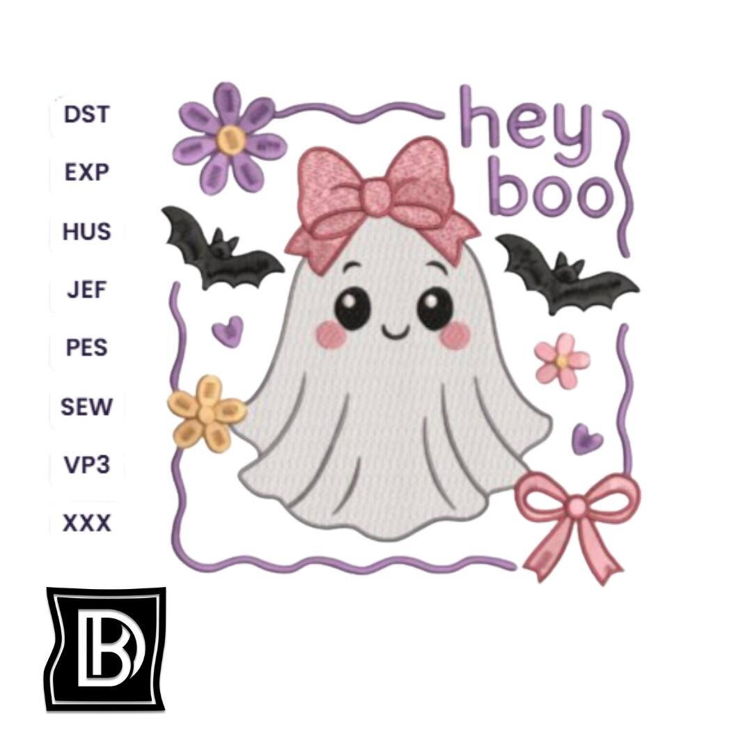 Hey Boo Ghost Embroidery Design – Halloween Decor Pattern (digital ...
