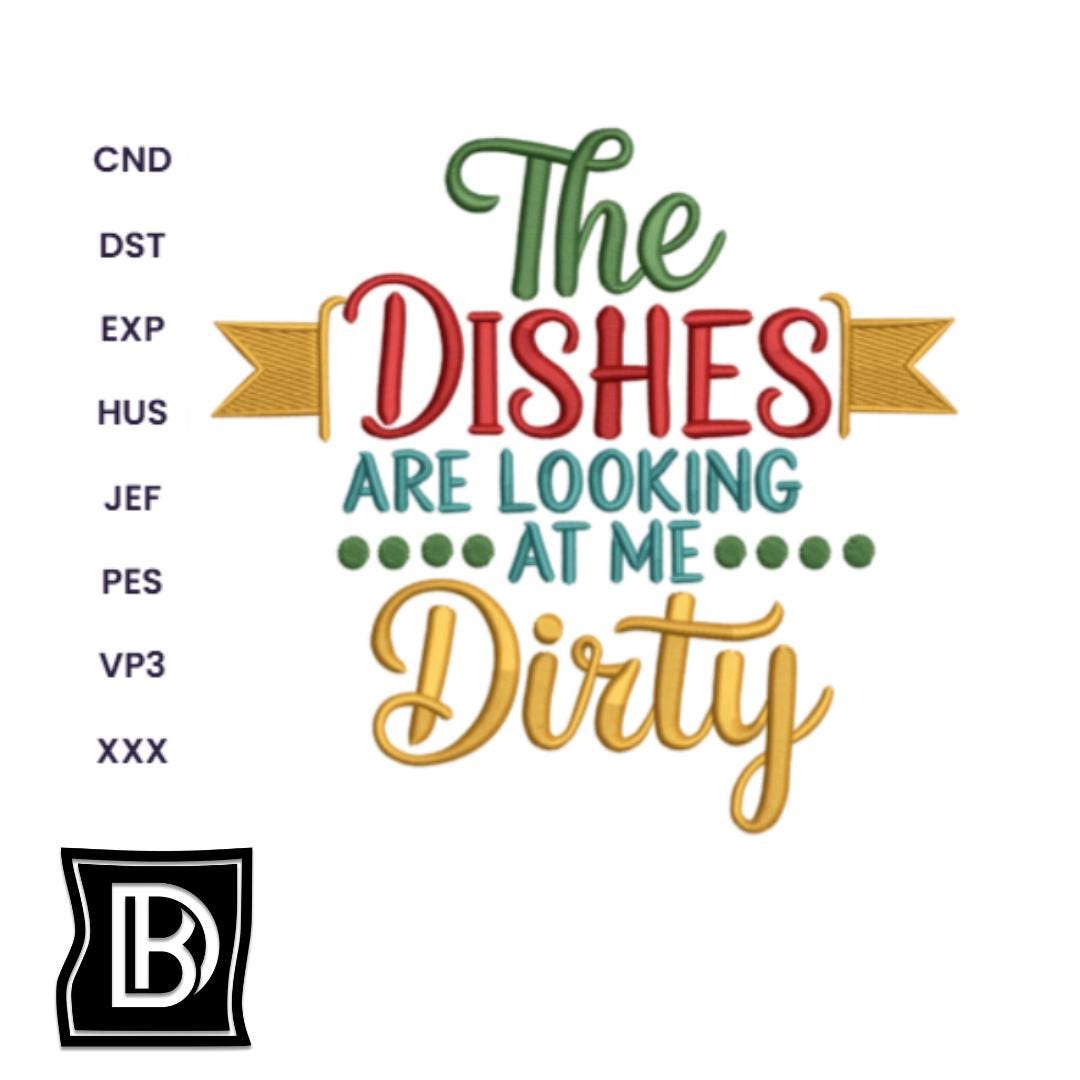 Funny 'dirty Dishes' Machine Embroidery Design: Kitchen Art (digital ...