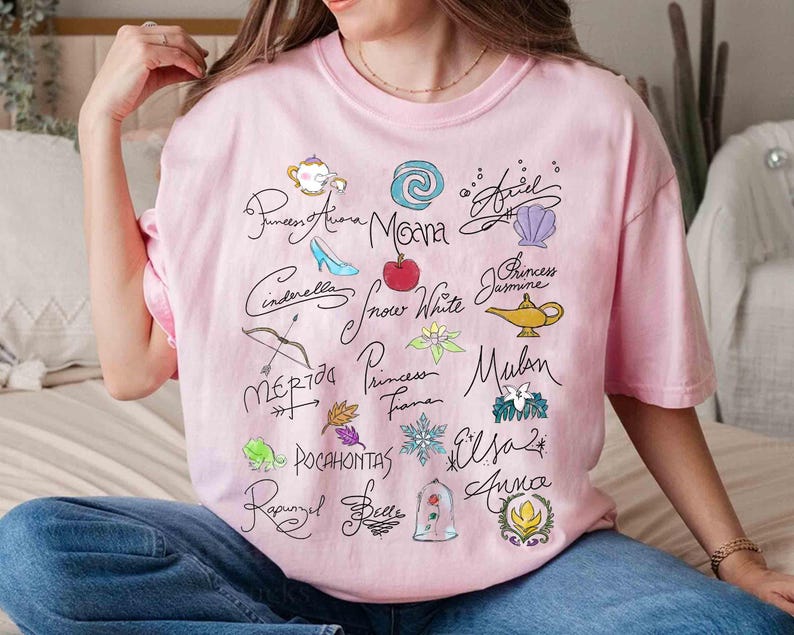 Watercolor Disney Princess Signature Shirt, Disney Aurora Ariel Belle ...