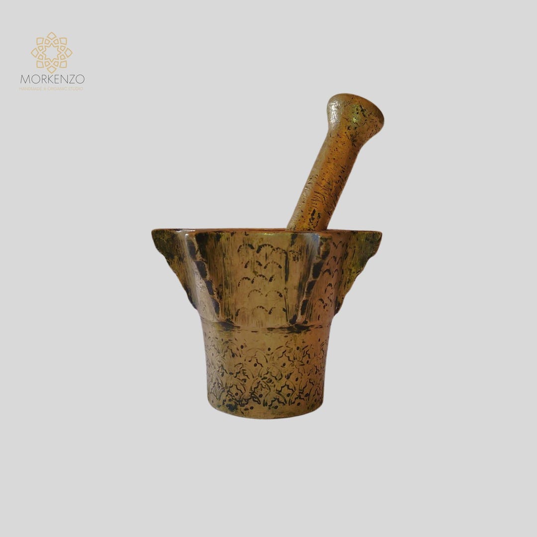 Pure Brass Mortar Moroccan Jewish Crafts, Yellow Copper 6-sided Vintage ...