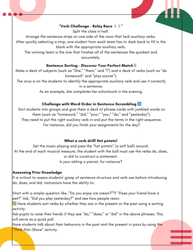 Lesson Plan Grade 2 Auxiliary Verbs - Etsy