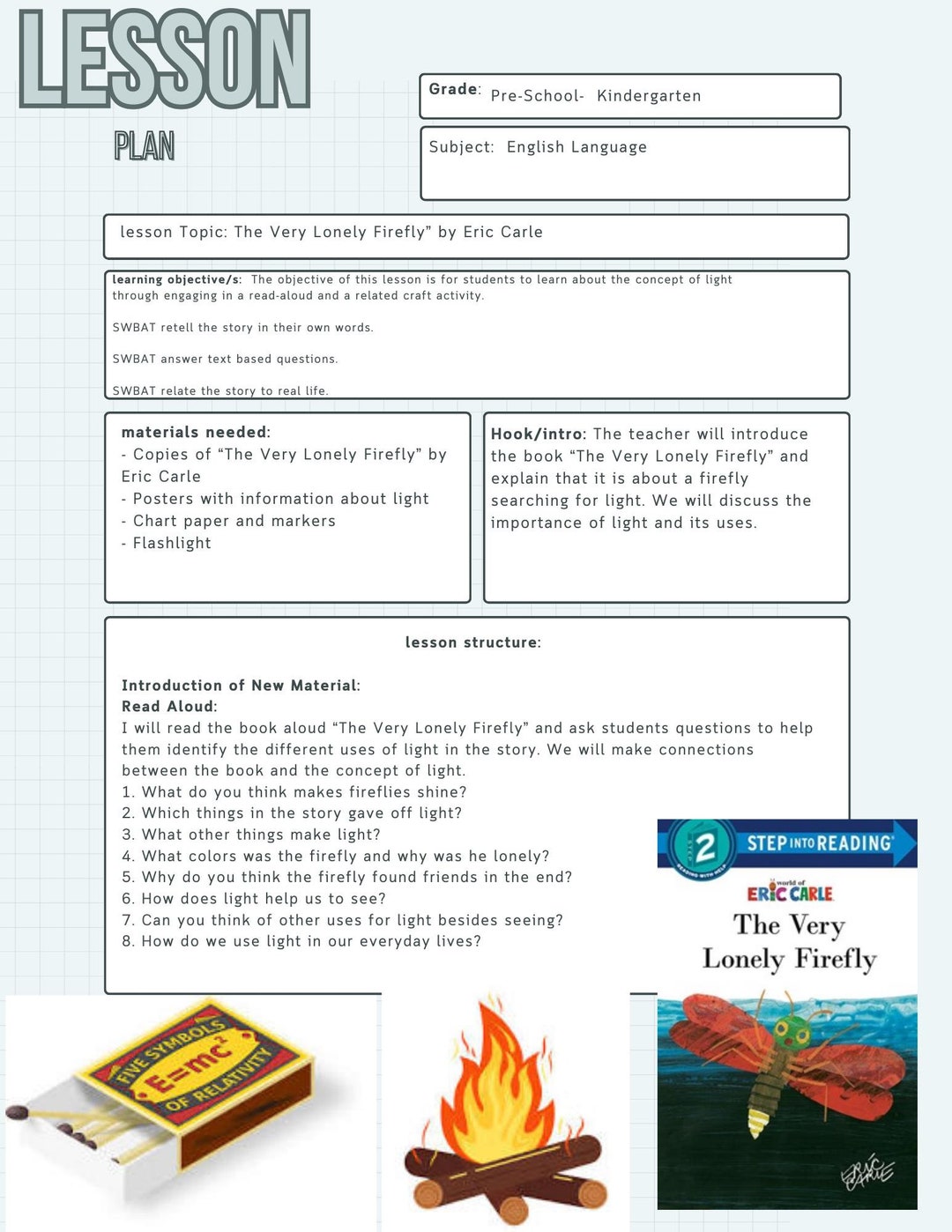 Very Lonely Firefly Inspired Lesson Plan | Reading Comprehension ...
