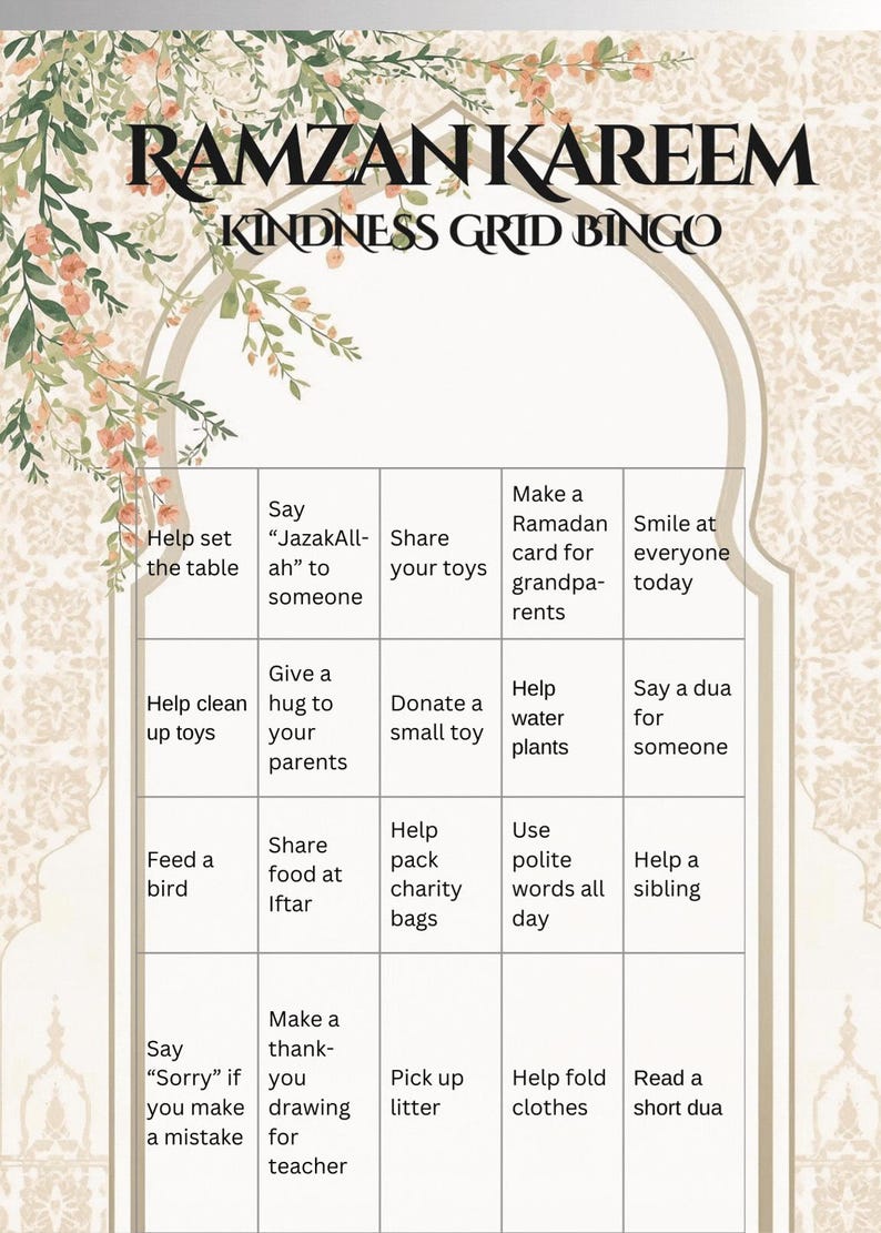 Ramadan Kindness Bingo Game | Islamic Children Activity (instant ...
