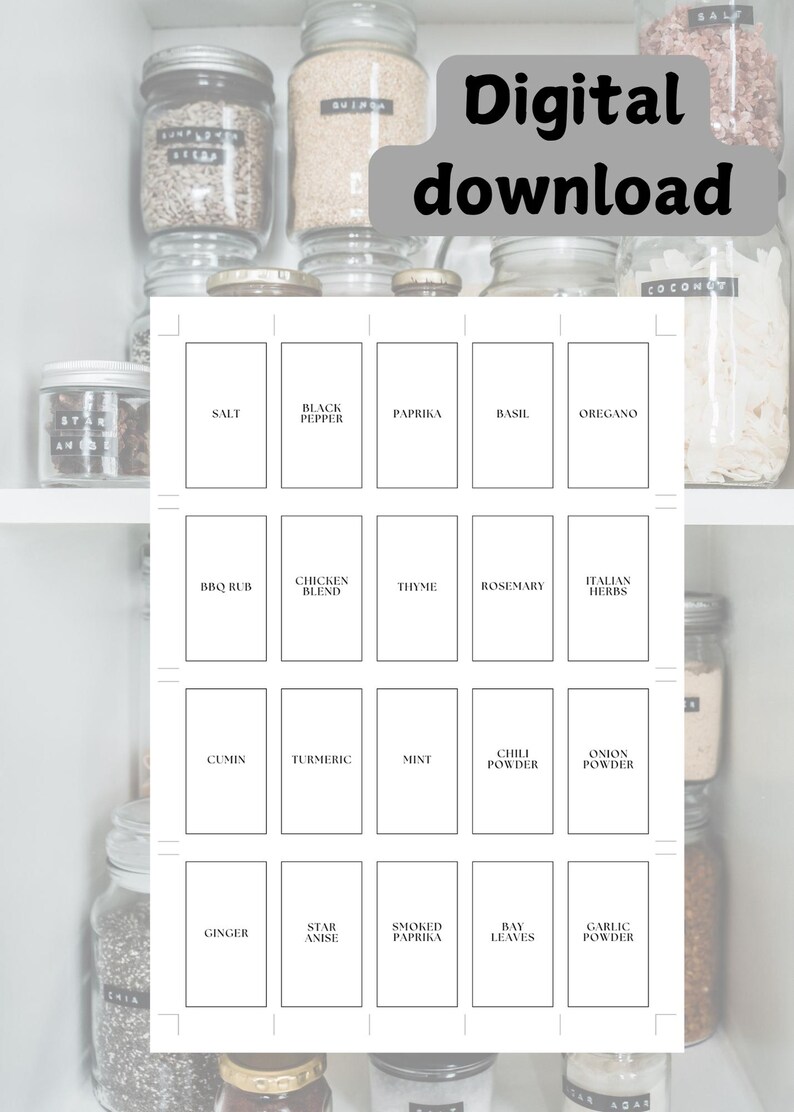 Spice Jar Labels, Kitchen Labels, Pantry Organization, Spice Label Set ...