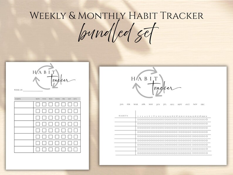 Weekly & Monthly Habit Tracker Bundle: Printable Goal Planner (canva ...