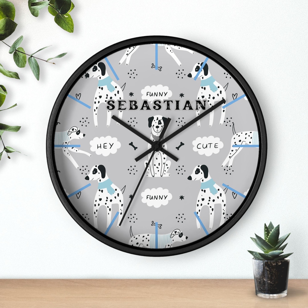 Personalized Dalmatian Dog Kids Wall Clock,custom Name Nursery Clock ...