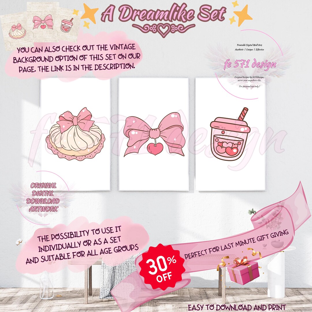 Cute Kitchen Wall Art Set of 3 Bow Kitchen Wall Art Minimalist Kitchen ...