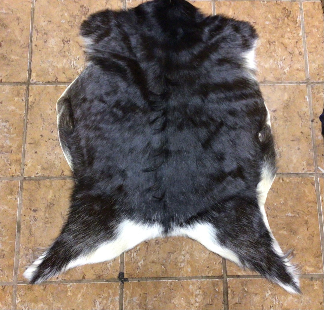New Zealand Goatskin Rug: Black, Dark Brown & White Long Hair Leather ...