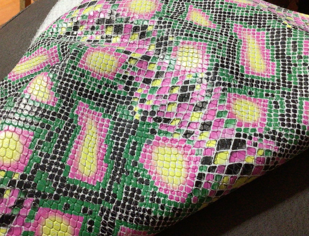 Green,yellow, Pink, and Black Python Print Leather Lambskin OSM50121 - Etsy