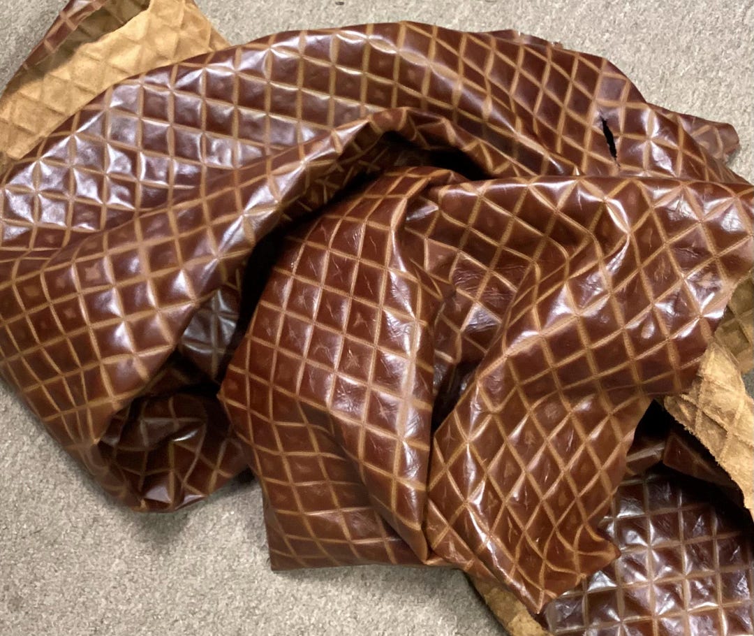 Brandy Brown Embossed Diamond Stitch Leather Cowhide. Upholstery ...