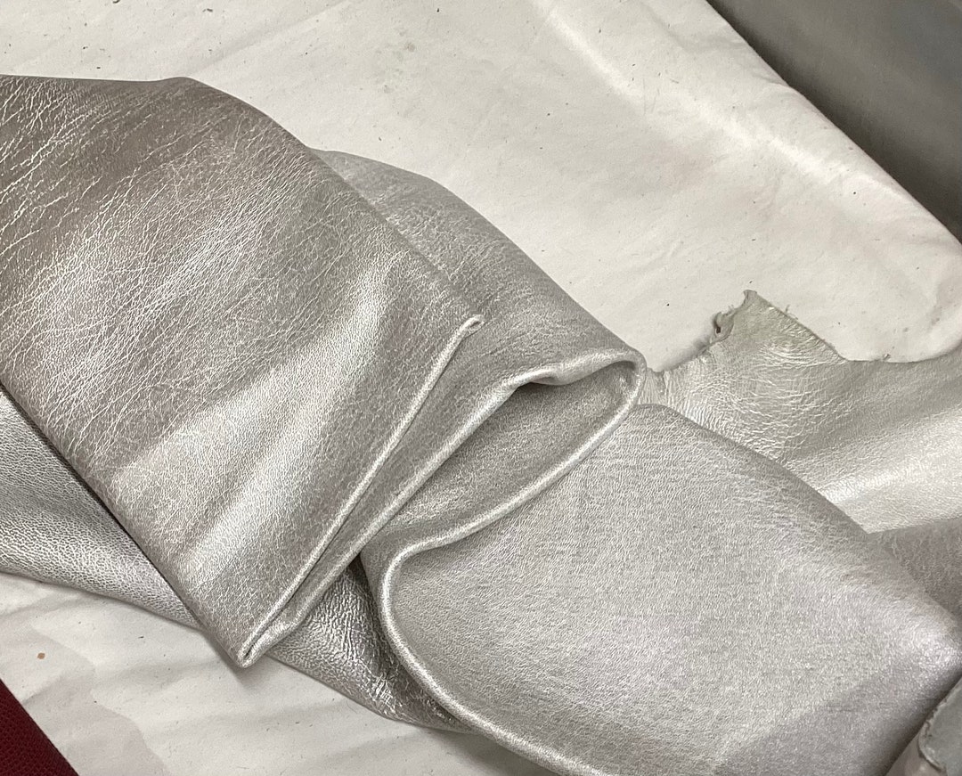 Brushed Metallic Silver Mist Leather Lambskins. Leather Hides TOWN570 ...
