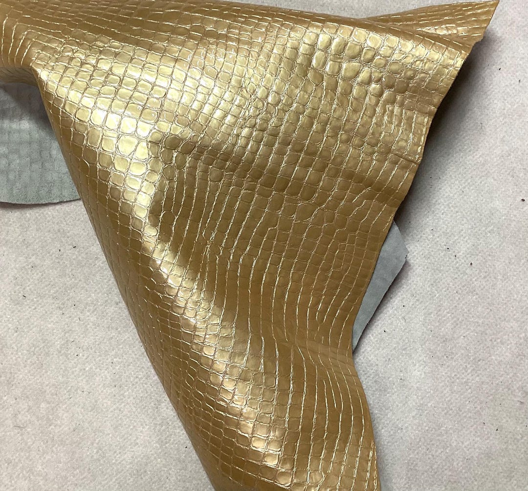 Light Gold Embossed Gator Leather Cowhide Remnant. Leather Crafts ...