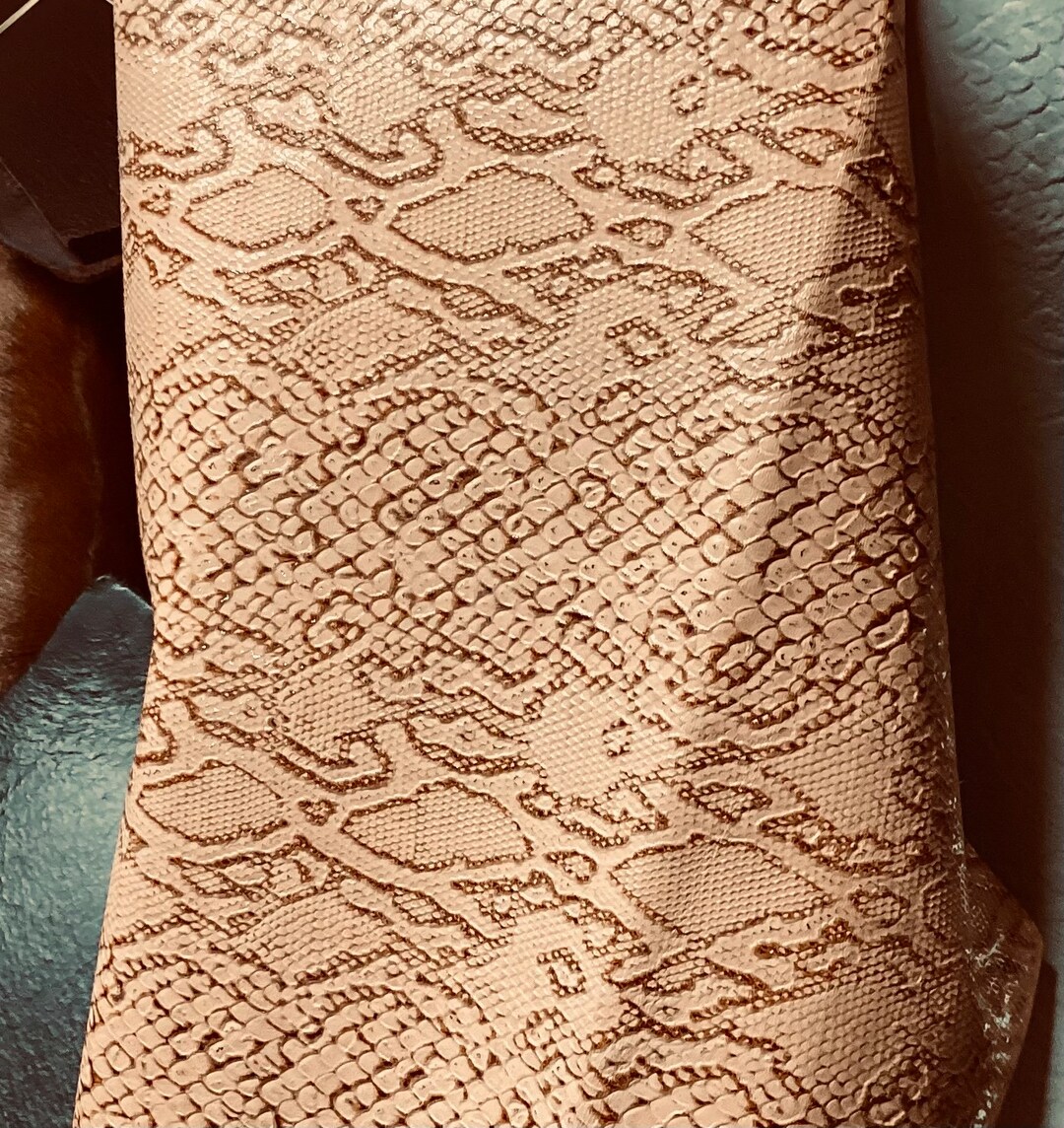3 Square Feet Metallic Peach Embossed Python Leather Lambskins OSM762 ...