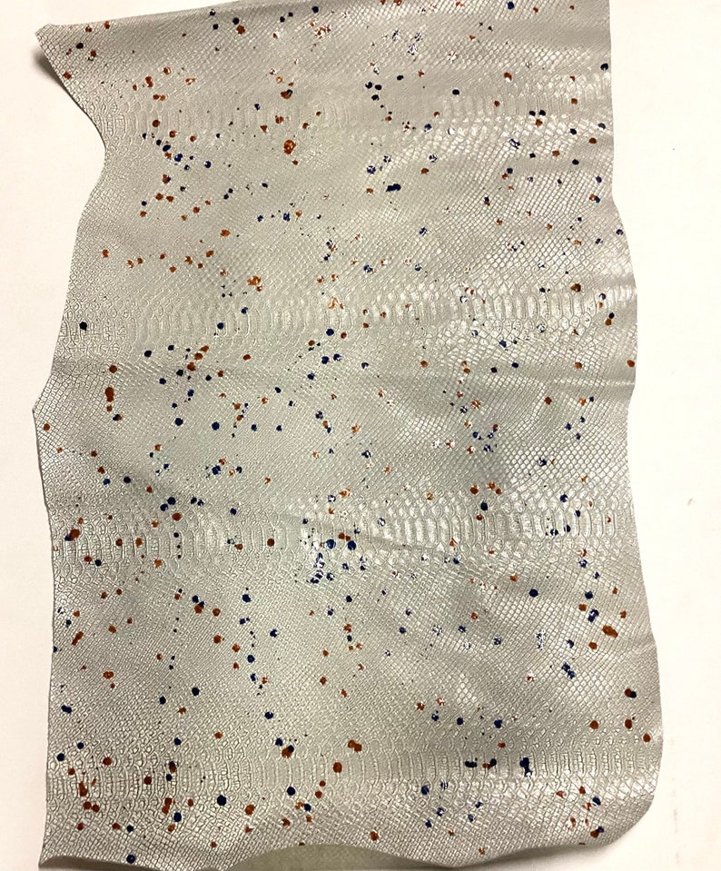 Off White Embosssed Snakeskin Leather Cowhide Remnant With Printed Dots ...