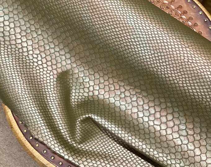 Embossed Green and Copper Java Snake Leather Cowhide Partial. TOWN4503 ...
