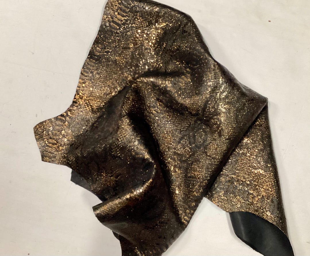 Black & Copper Python Print Lambskin Leather - 4 Sq Ft - Etsy
