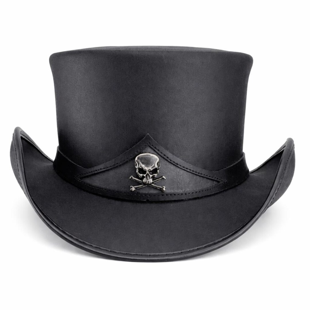 Handmade Gothic Steampunk Top Hat – Black Leather Skull Hat - Etsy