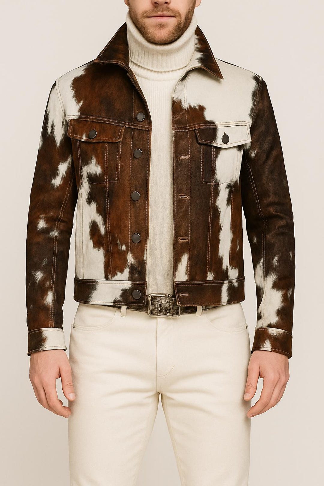 Handmade Real Cowhide Leather Jacket for Men Black White or Brown ...