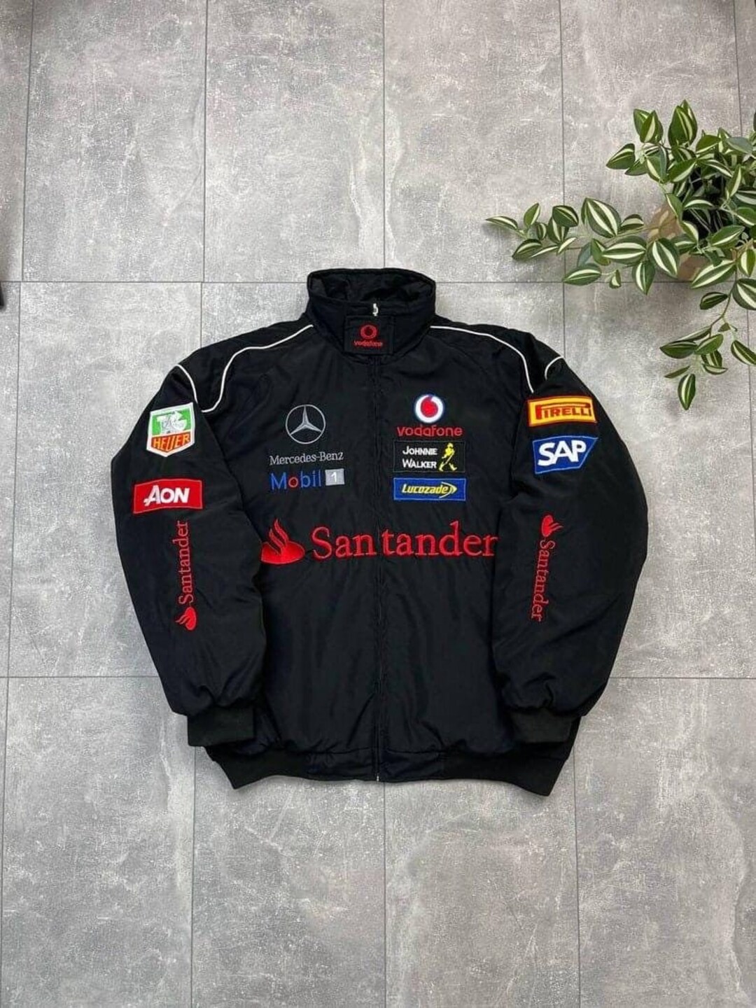 Vintage Handmade F1 Racing Mercedes Jacket - Black Embroidered Cotton ...