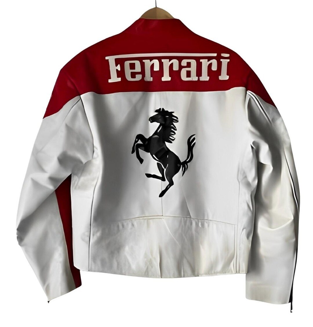 Handmade Ferrari Racing Leather Jacket - Red Cowhide Motorcycle Biker ...