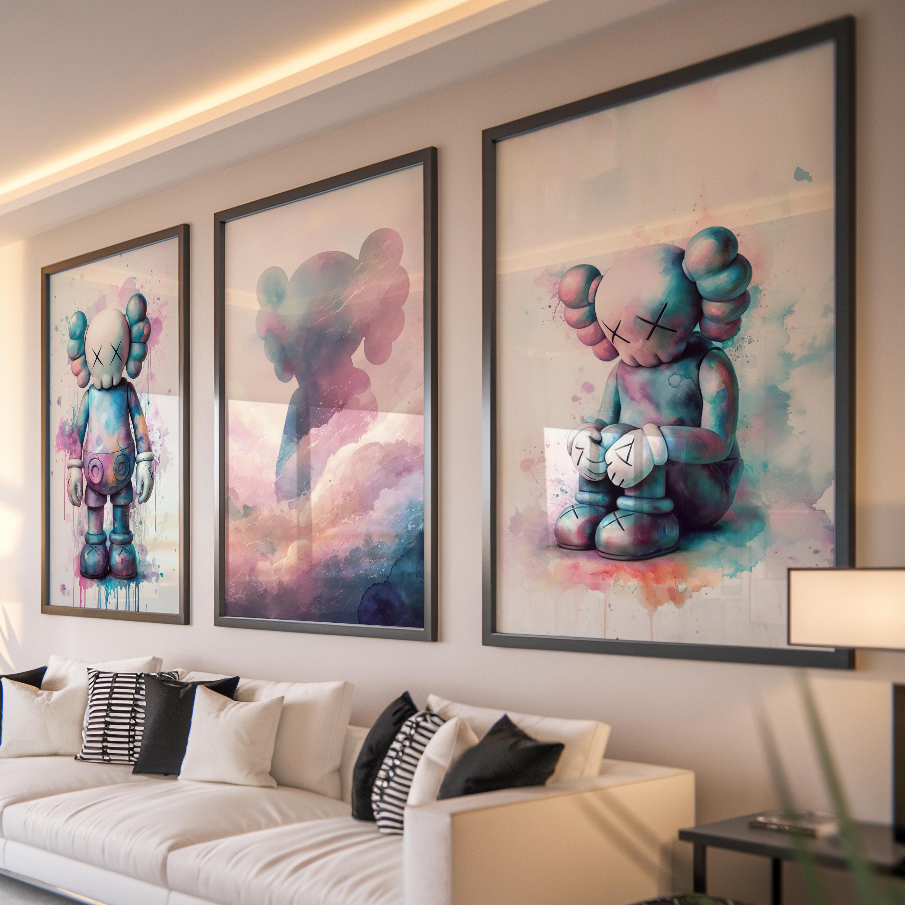 KAWS Graffiti Poster Set of 3 Hypebeast Wall Art, Colorful Urban Street ...