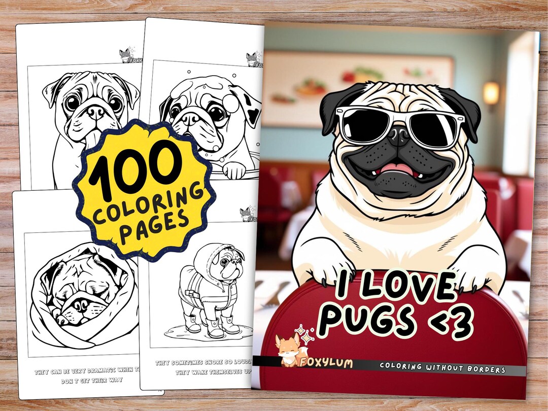 100 Cute Pugs Coloring Pages + Facts, PRINTABLE Dogs Coloring Book ...