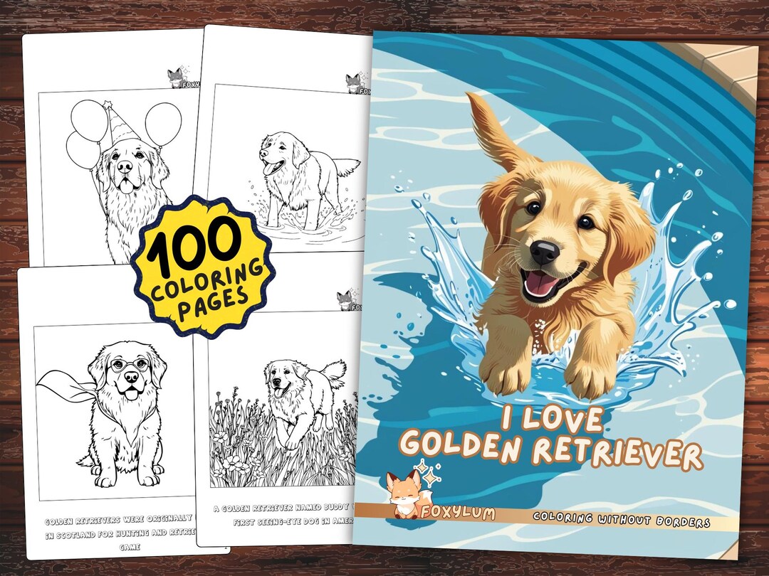 Golden Retriever Coloring Pages PDF for Kids, 100 Pages With Fun Facts ...