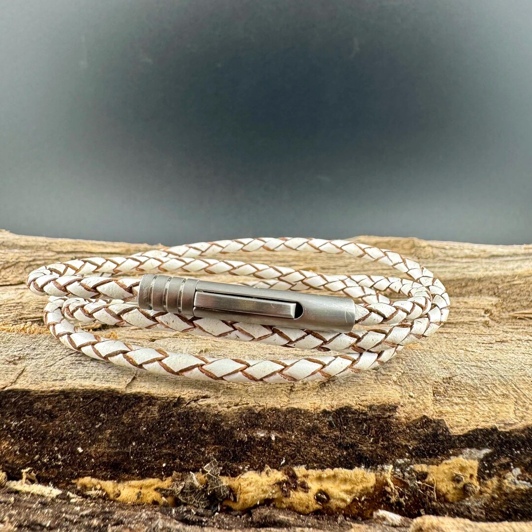 White Leather Wrap Bracelet • 3mm Braided Bolo Leather • Bayonet Clasp ...
