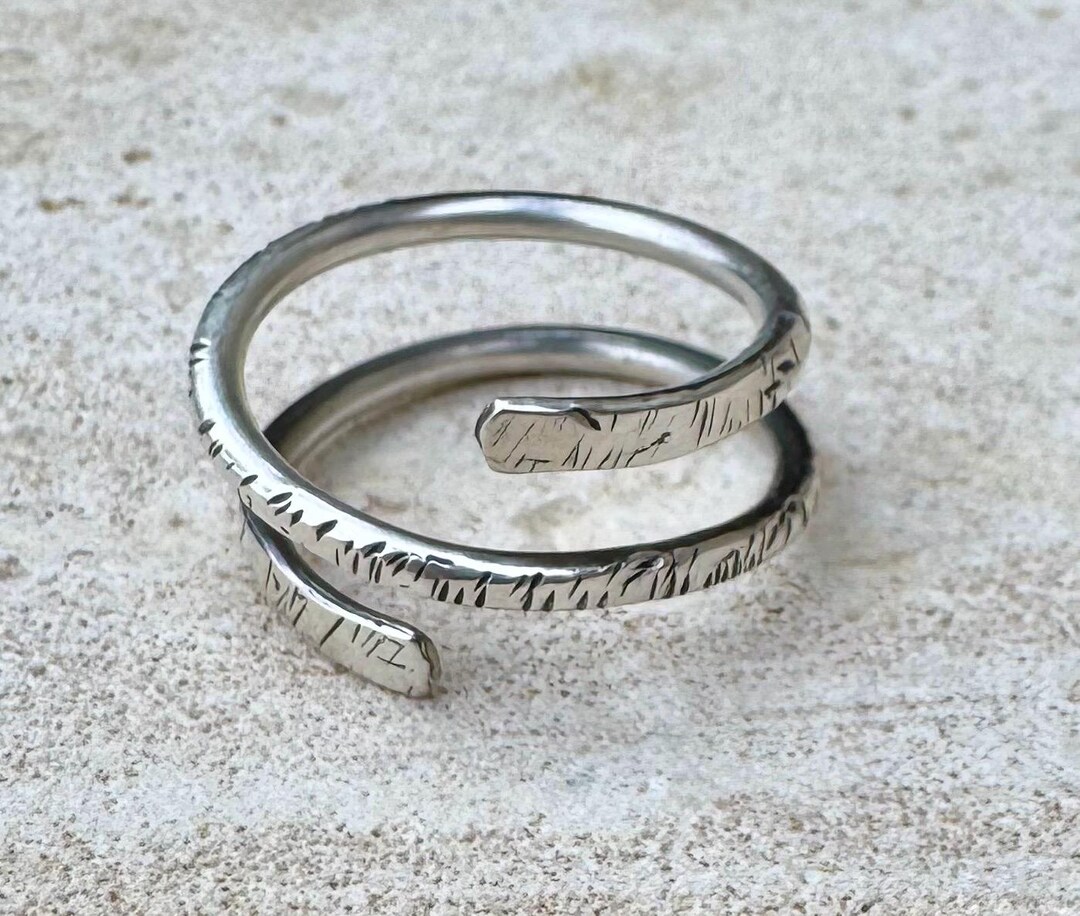 Textured Sterling Silver Double Coil Ring: Adjustable Thumb/index Ring ...