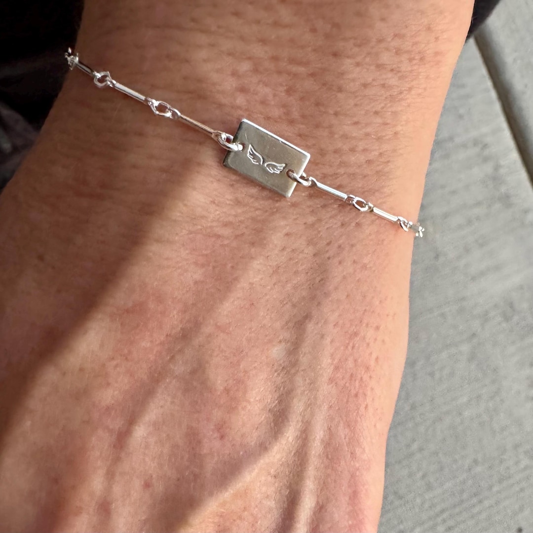 Sterling Silver Angel Wing Connector Bracelet – Dainty Bar & Ring Chain ...