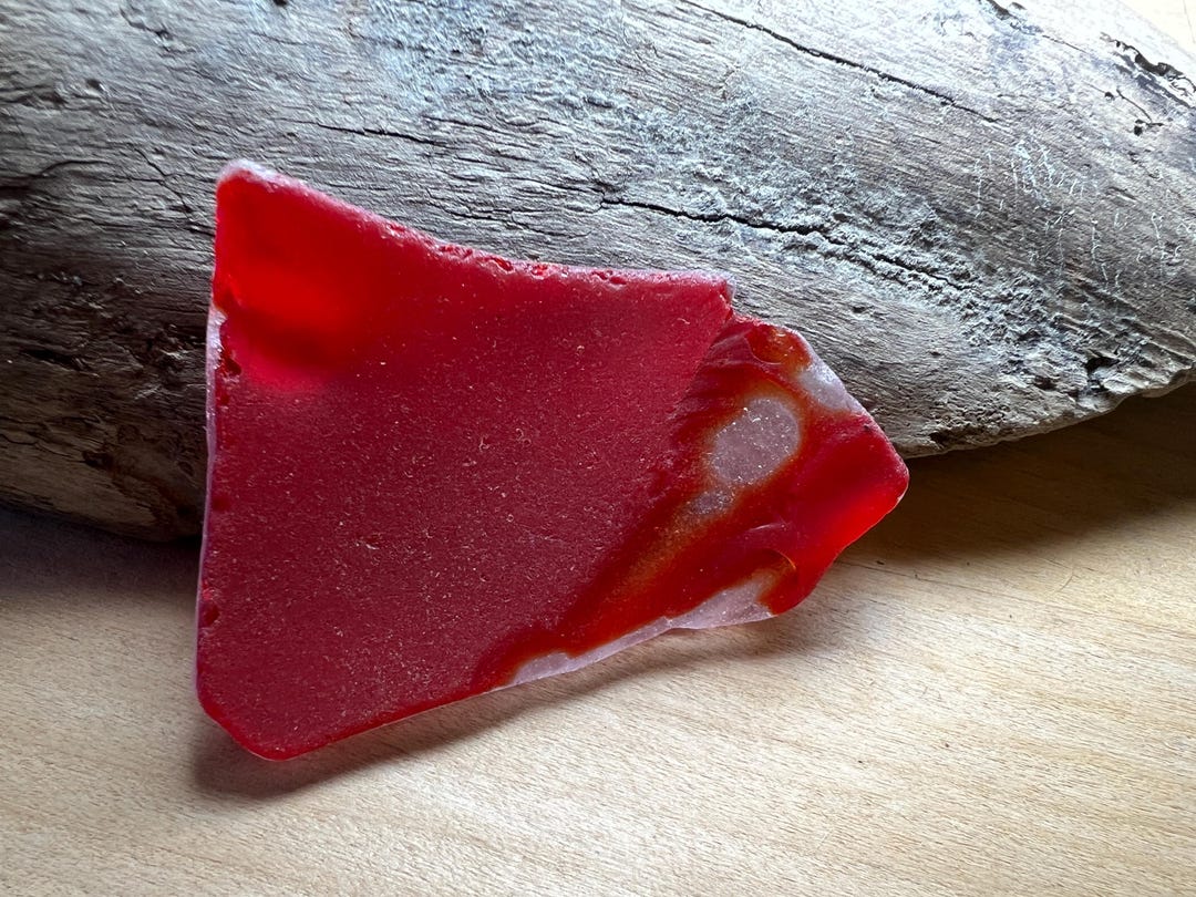 Rare Red Sea Glass Shard: Ocean Tumbled Triangle With White Accent - Etsy