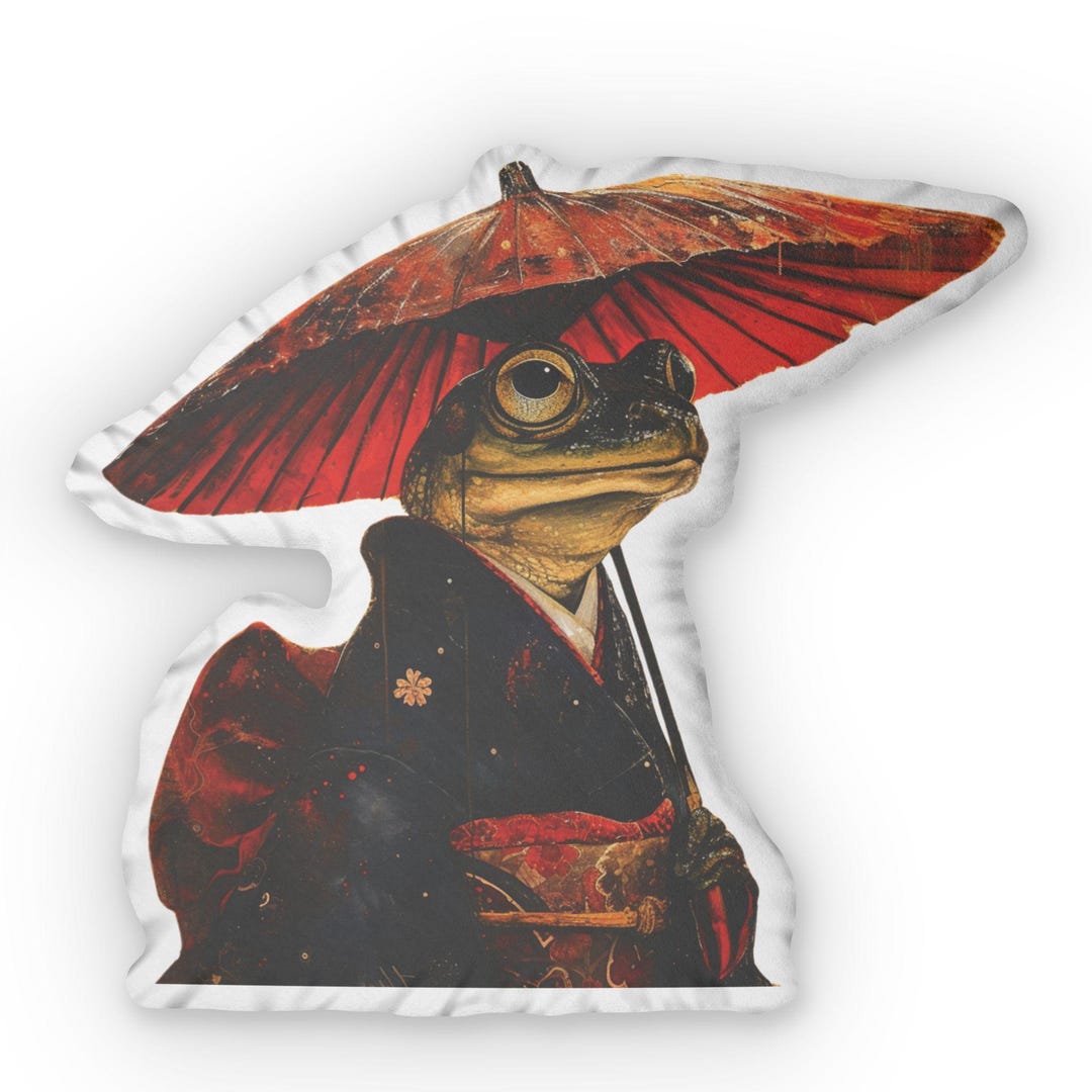 Geisha Frog With Umbrella Shaped Pillow | Frog Home Decor | Cutecore ...