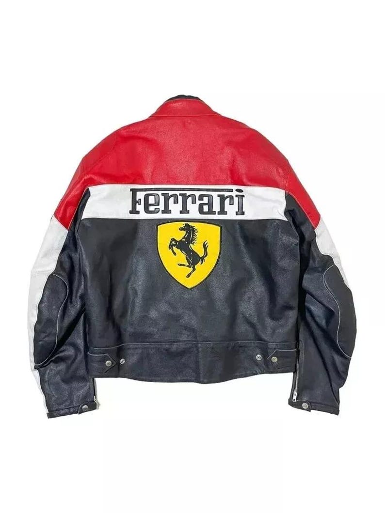 New Ferrari Racing Leather Motorcycle Biker Cowhide Leather Jacket ...