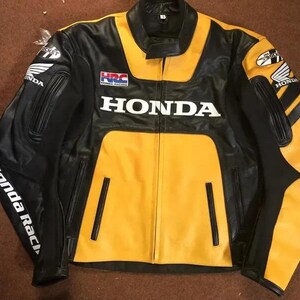 Men's Honda Motorcycle Racing Jacket Cowhide Leather Biker Jacket With ...