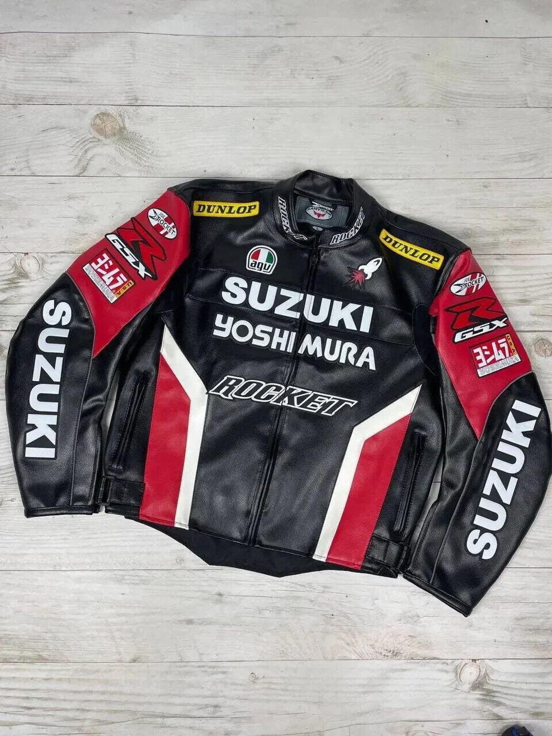 Suzuki Rocket GSXR Black Motorcycle Cowhide Leather Racing Jacket, CE ...