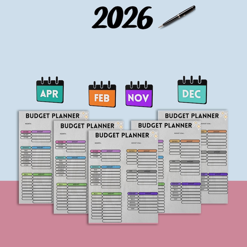 2026 Budget Planner | Annual Money Tracker, Monthly Expense & Savings ...