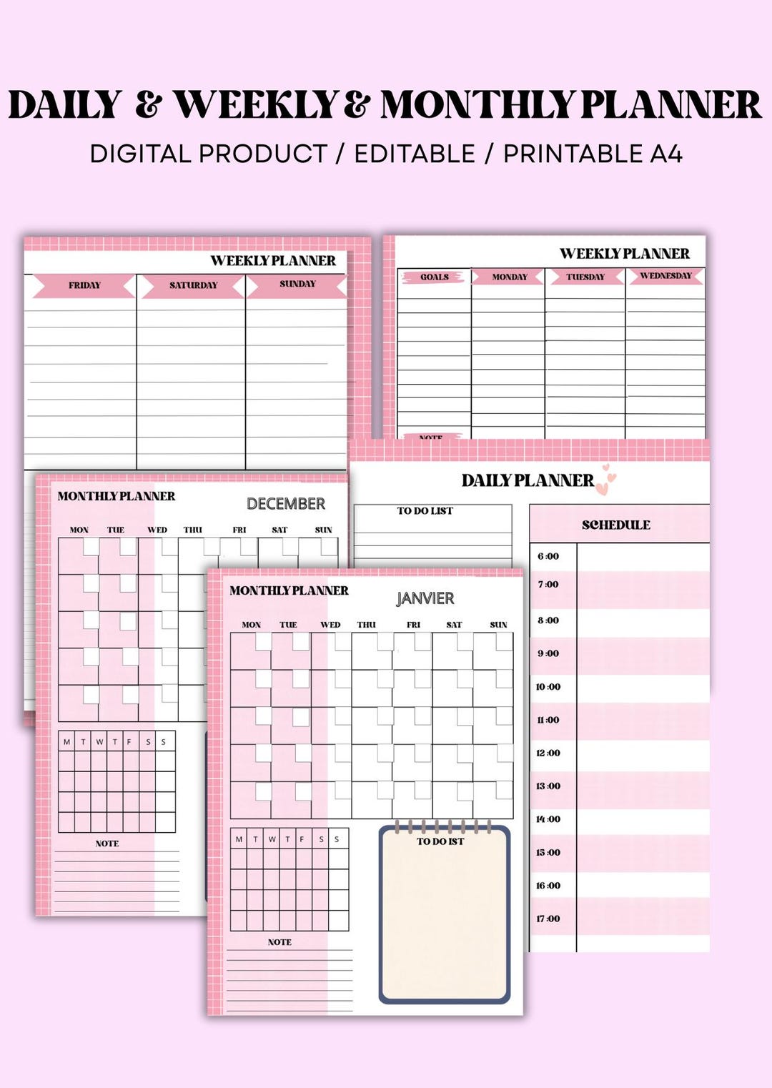 Minimalist Daily Weekly Monthly Planner | Printable Productivity ...
