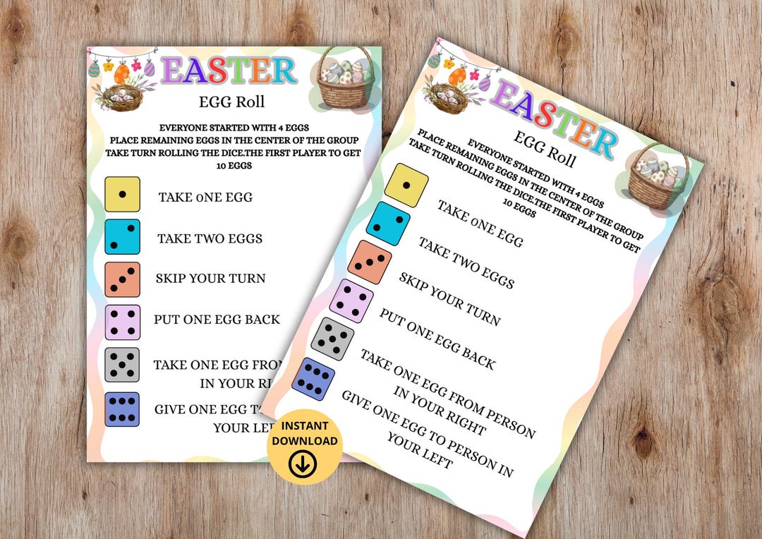 Easter Egg Roll Dice Game, Printable Party Activity (digital Download ...