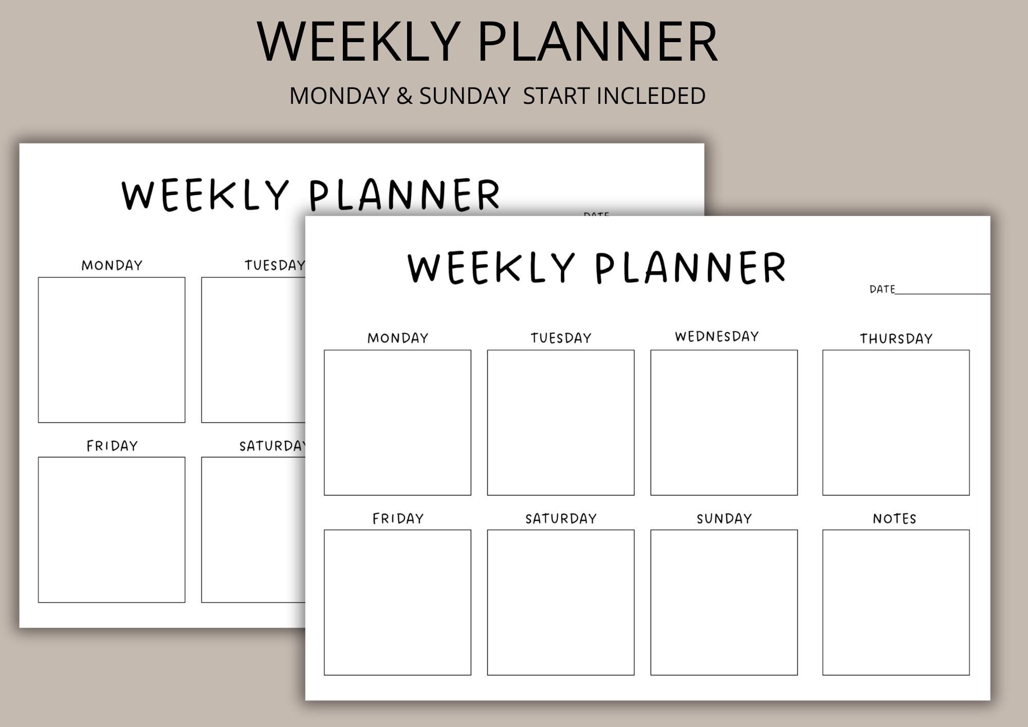 Minimalist Weekly Planner Printable | Landscape Layout (a4/letter PDF ...